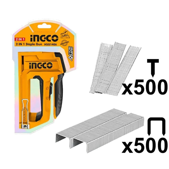 BUILDMATE Ingco 2 in 1 Super Select Staple Gun Tacker Tucker with Stap ...