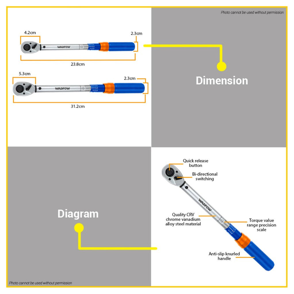 BUILDMATE Wadfow Preset Torque Wrench 1/4" / 3/8" Inch Heat Treatment ...