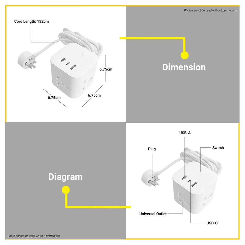 BUILDMATE Omni Cube Extension Cord Dice USB Power Strip 6 Outlet Heavy ...