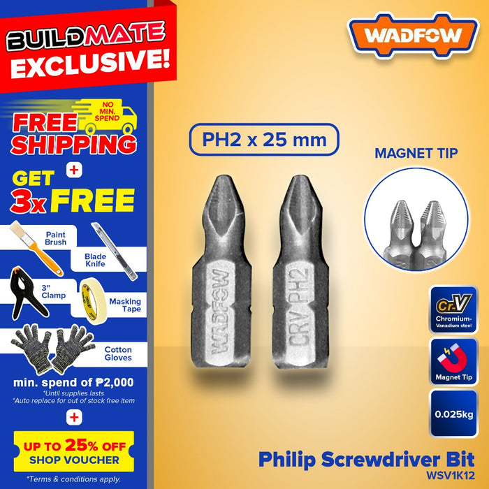 BUILDMATE Wadfow 2PCS/SET Screwdriver Bits Set 25MM Anti-Slip Phillip ...