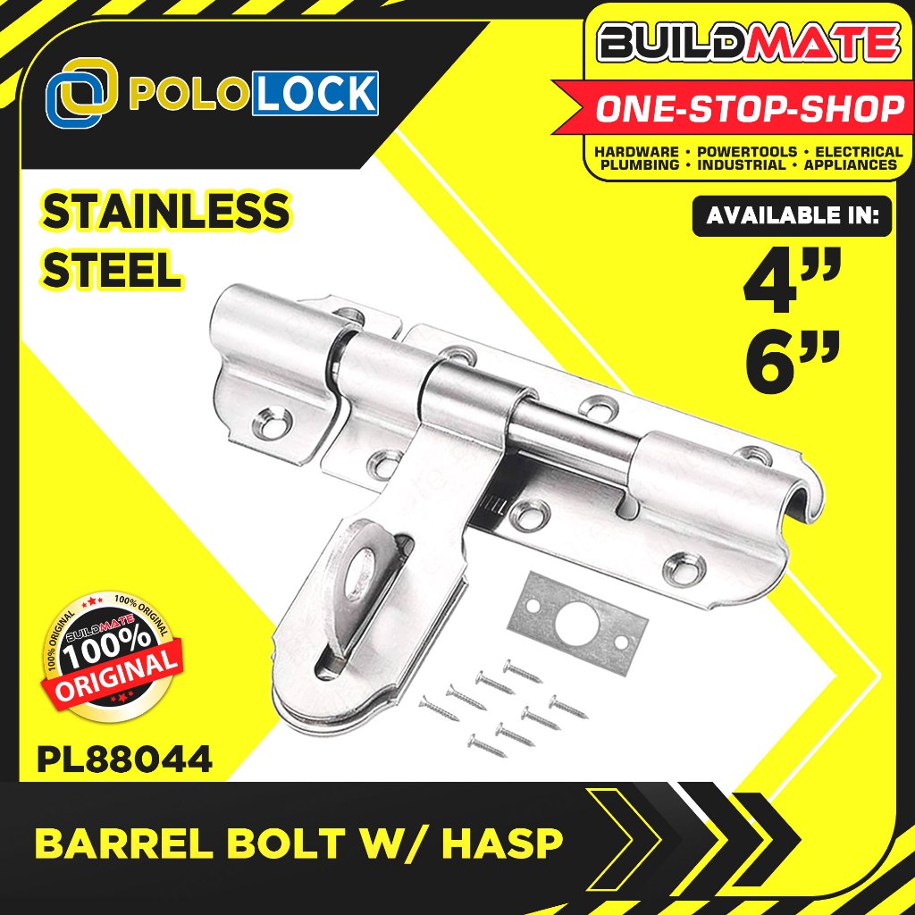 BUILDMATE Pololock Stainless Barrel Bolt with Hasp & Screw 1" | 2" Inc ...