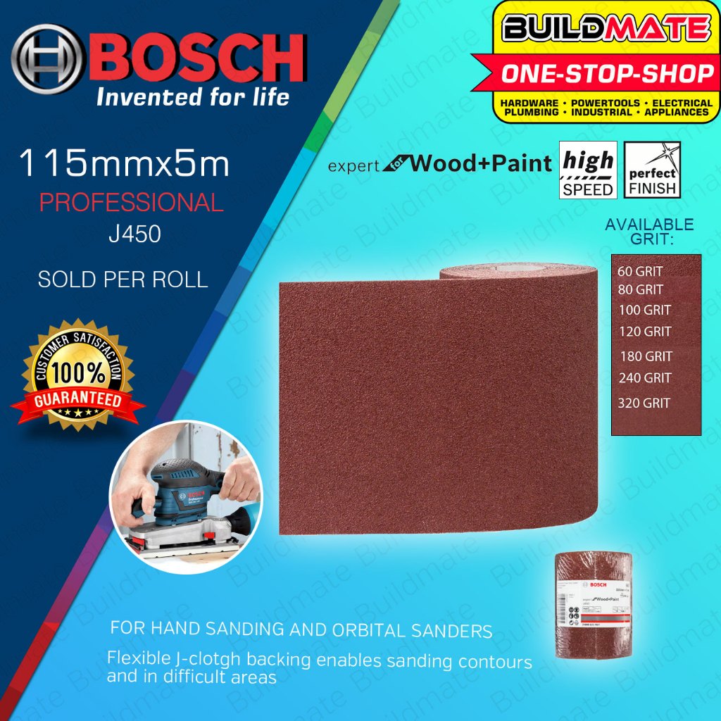 BUILDMATE Bosch 115mmx5m Hand Sanding Sheet Sandpaper Roll J450 Expert ...