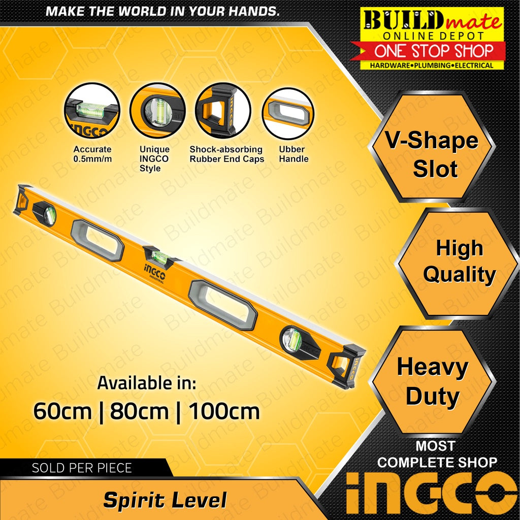 INGCO Spirit Level Leveling Tool 1.5mm Thick w/ V-shape Slot 60cm | 80 ...