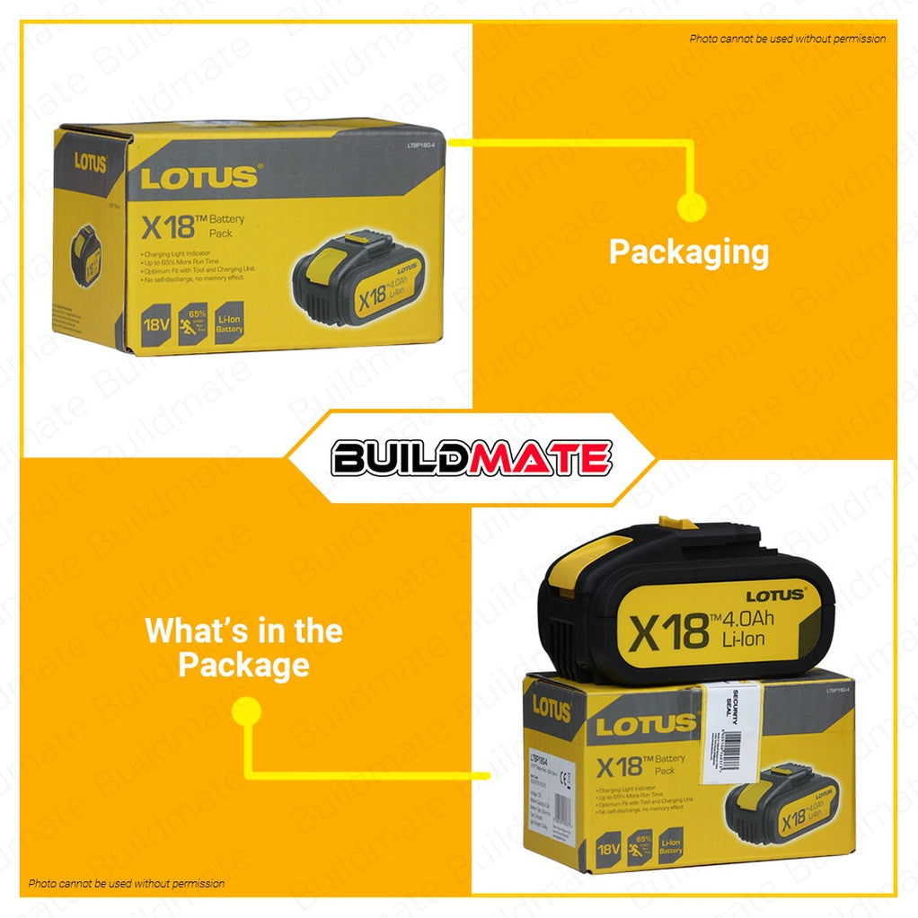 LOTUS Lithium Ion Battery Pack 18V Long Life 4.0AH One Battery System ...