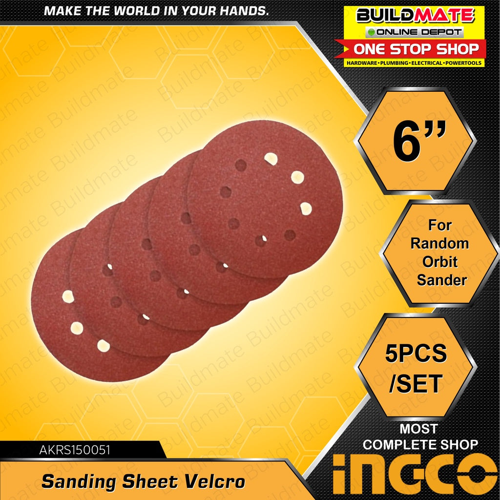 INGCO Sanding Sheet Velcro for Random Orbit Sander 6" 5PCS/PACK Sandpa ...