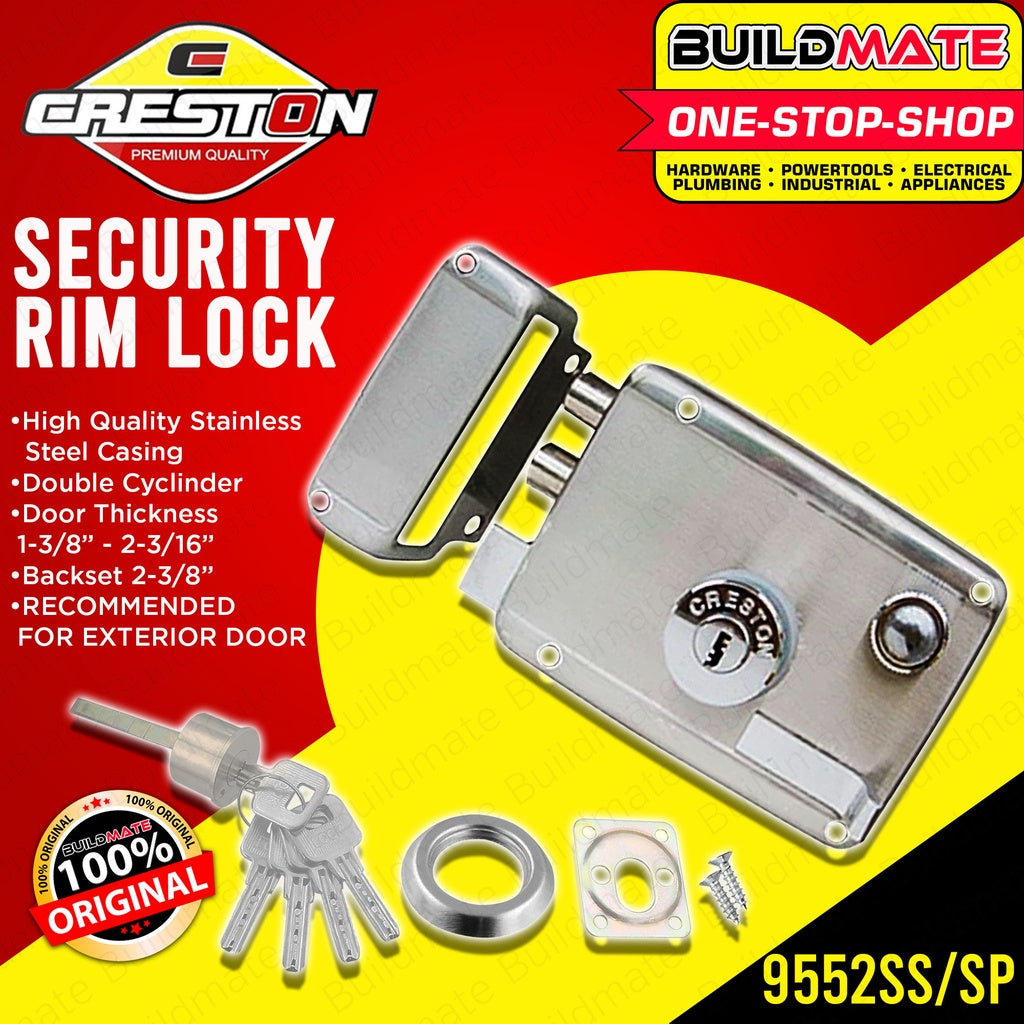 CRESTON Heavy Duty Security Rim Lock 9552 SS/SP •BUILDMATE• — Buildmate