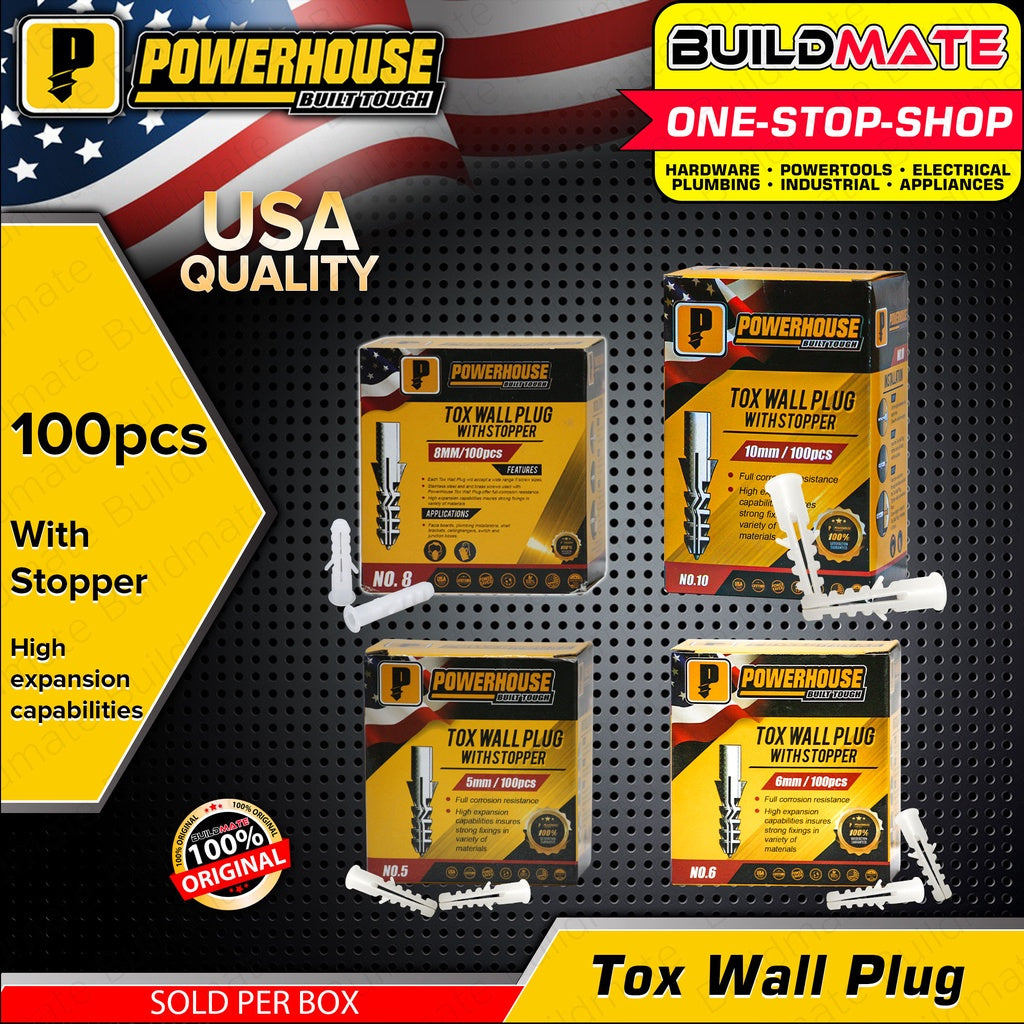 POWERHOUSE Tox Wall Plug with Stopper 100PCS #5 | #6 | #8 | #10 | #12 ...