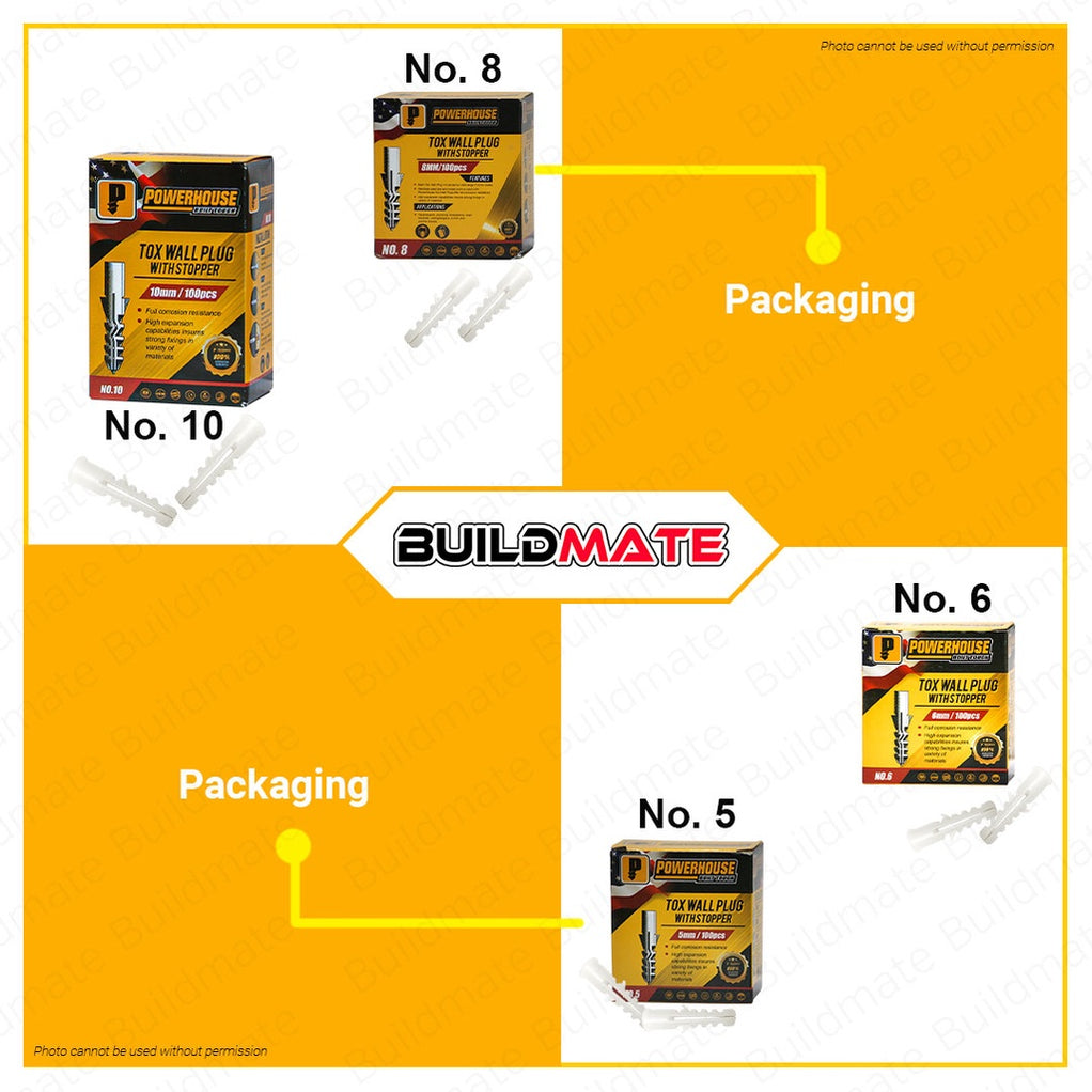 POWERHOUSE Tox Wall Plug with Stopper 100PCS #5 | #6 | #8 | #10 | #12 ...