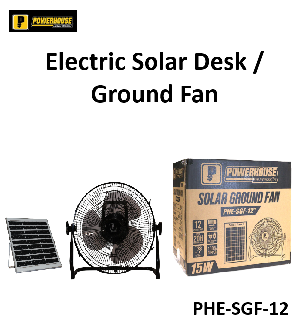 PowerHouse Electric Solar Desk / Ground Fan 12" w/ USB Charging Port P ...