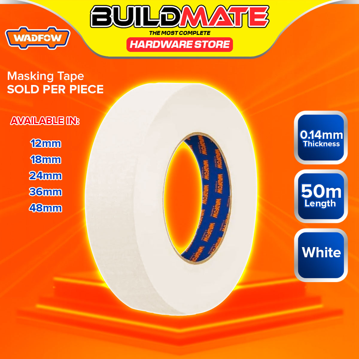 BUILDMATE Wadfow Masking Tape 12mm - 48mm Adhesive White Colored Tape ...