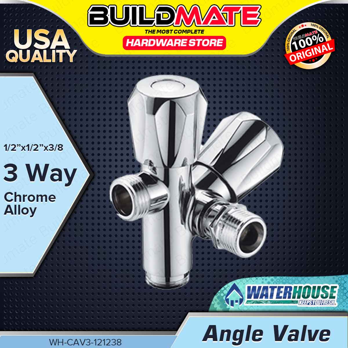 BUILDMATE Waterhouse Chrome Alloy 3 Way Angle Valve with 2 Knobs 1/2"x ...