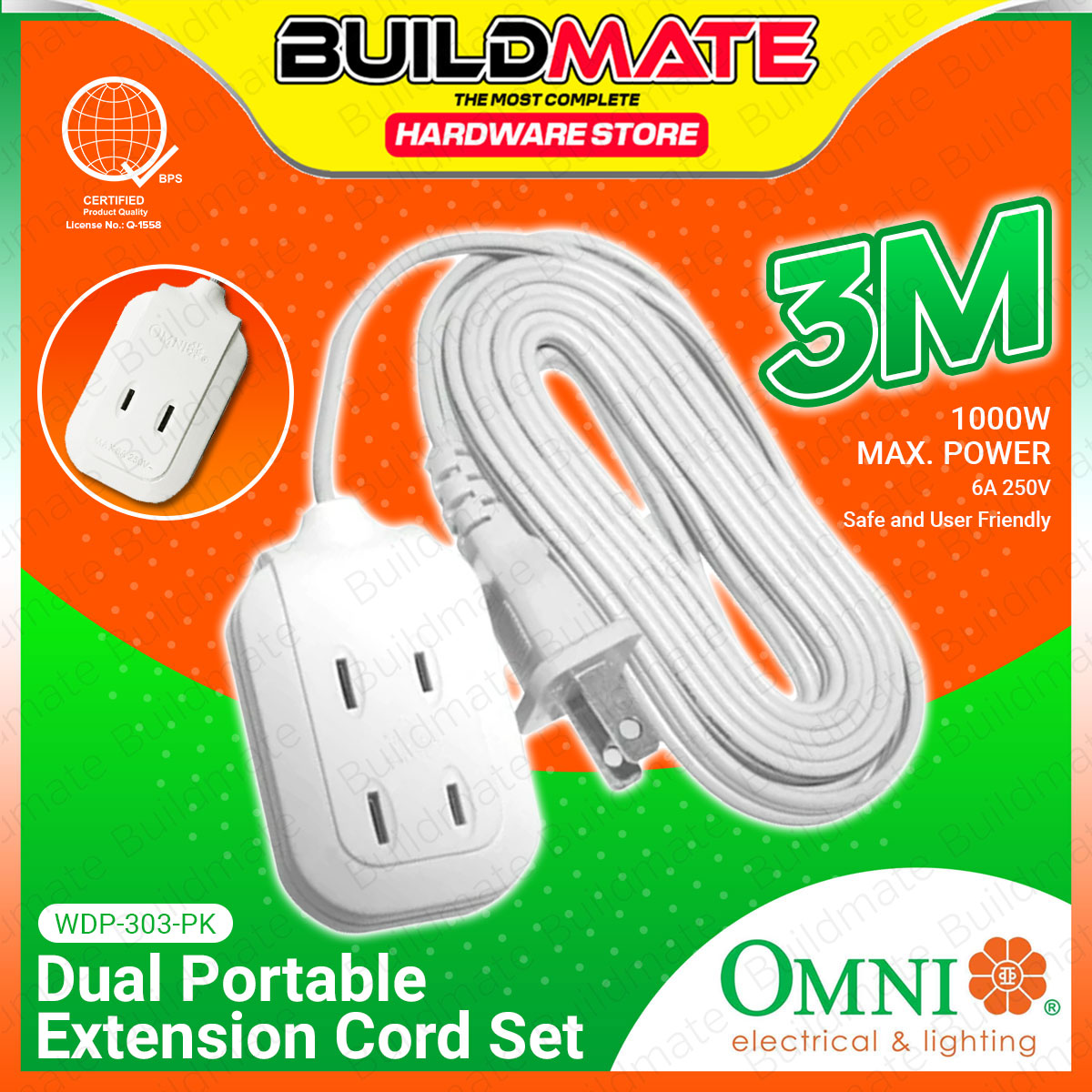 OMNI 3 Gang Extension Cord 3 meters Power Strip WDP303 Long •BUILDMATE ...