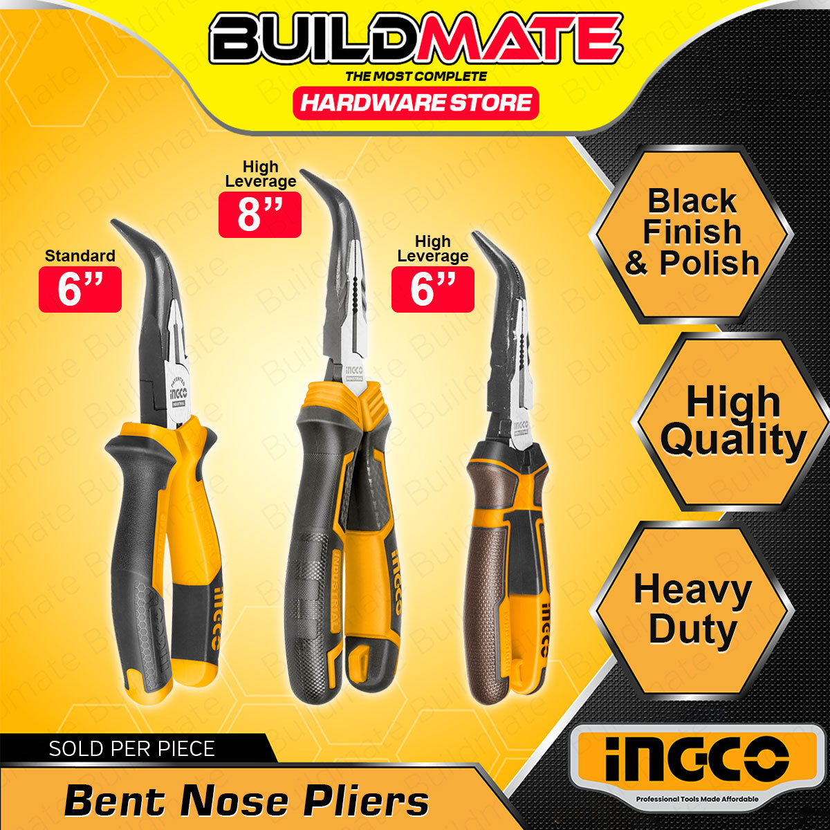 BUILDMATE Ingco 6" Inch Bent Nose Pliers / 8" Inch High Leverage Bent ...