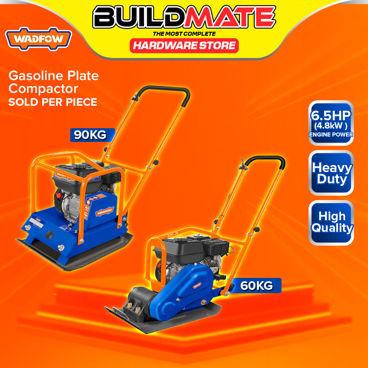 BUILDMATE Wadfow Gasoline Plate Compactor 60kg / 90kg Heavy Duty Vibra ...
