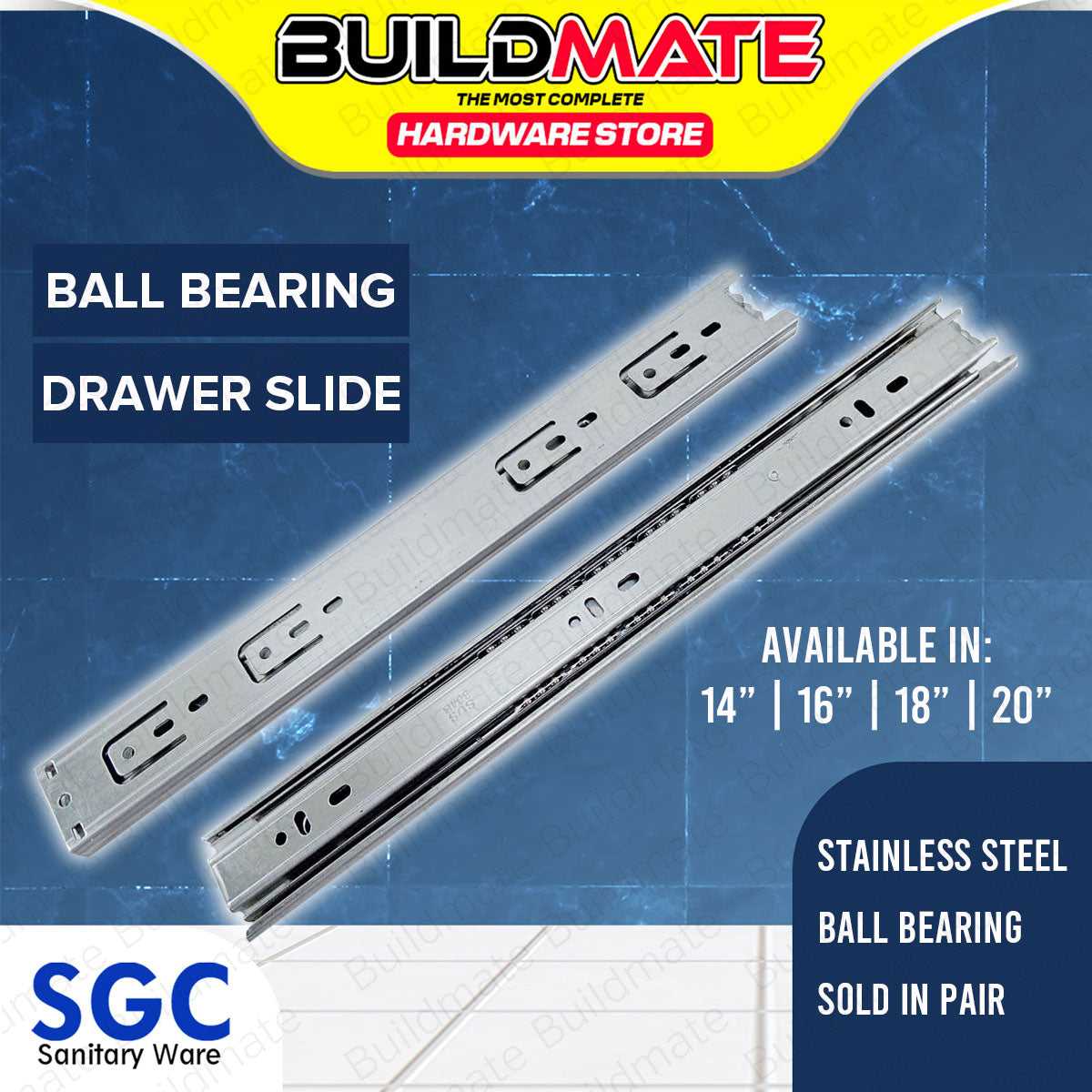 BUILDMATE S.G.C. Stainless Steel Ball Bearing Drawer Slide Guide 14"-2 ...