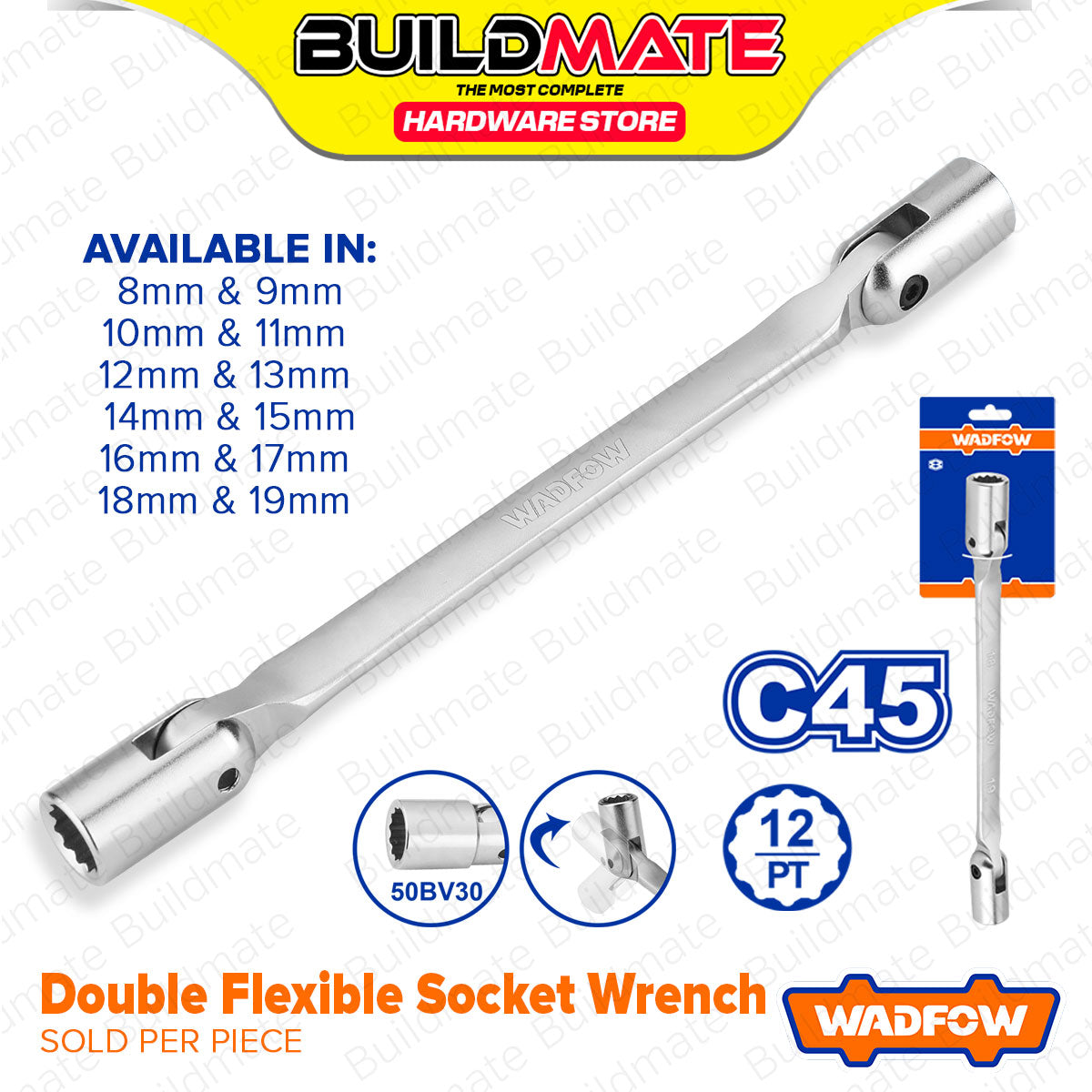 BUILDMATE Wadfow Double End Flexible Head Socket Wrench with 12 Points ...