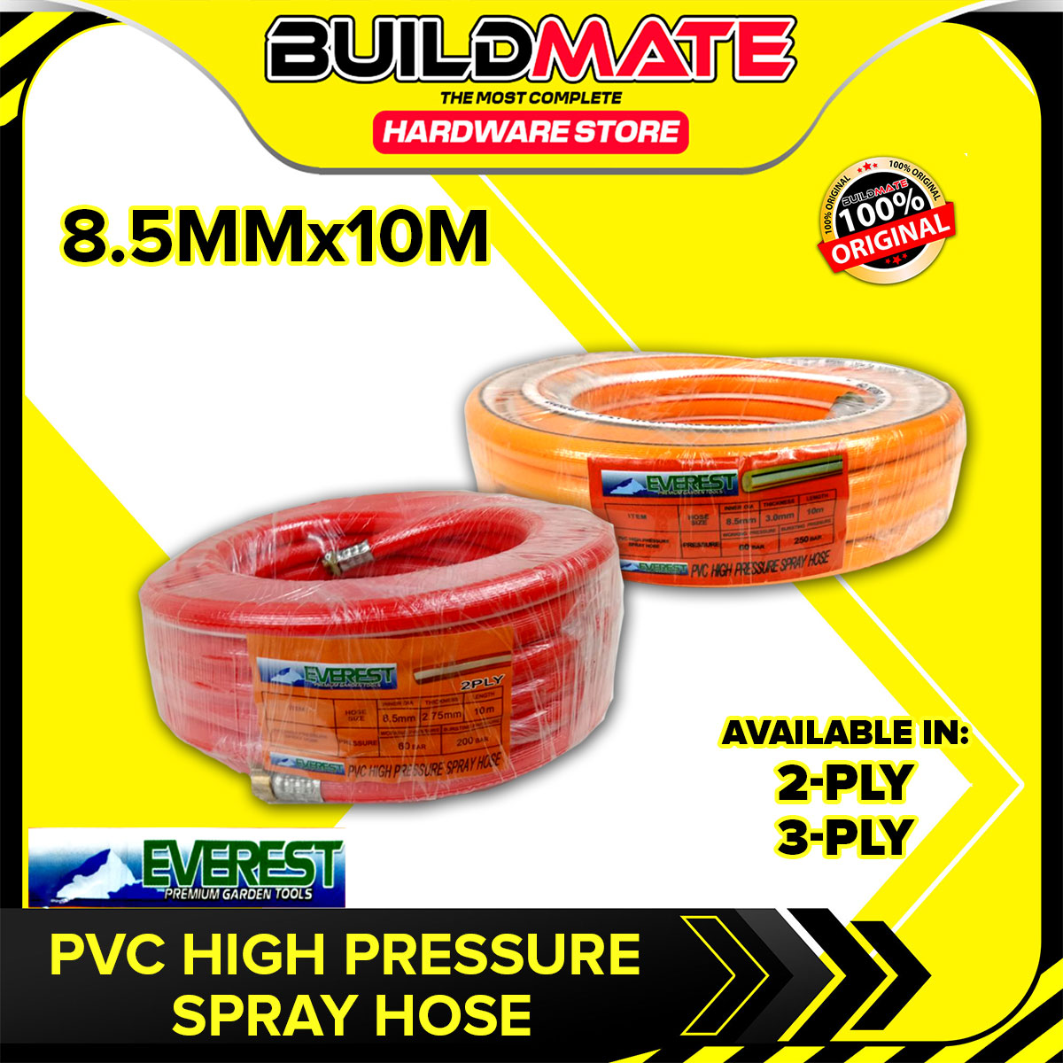 BUILDMATE Everest PVC High Pressure Spray Hose 8.5mmx10m 2-Ply / 3-Ply ...