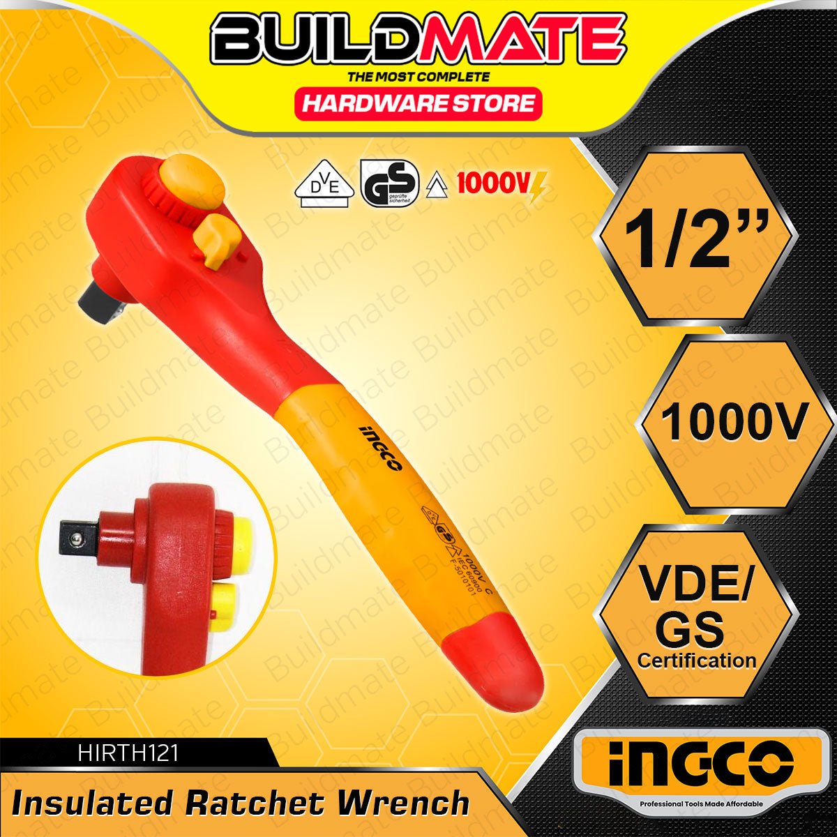 INGCO Insulated Ratchet Wrench 1/2" 250mm Cr-V HIRTH121 + FREE TROWEL ...