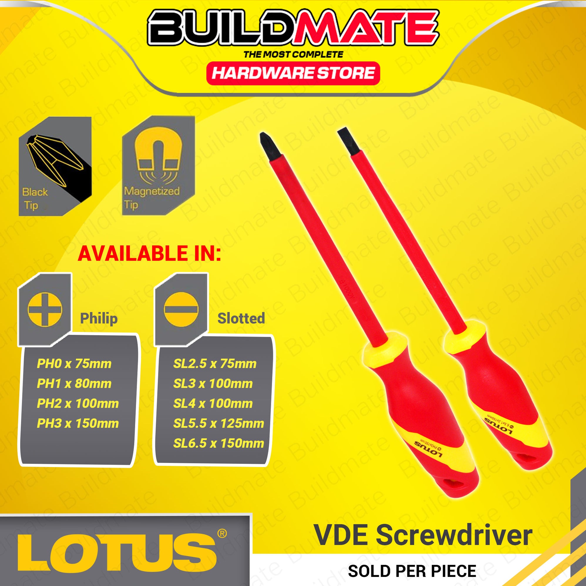 BUILDMATE Lotus VDE Electrical Insulated Screwdriver 1000V Electrician ...