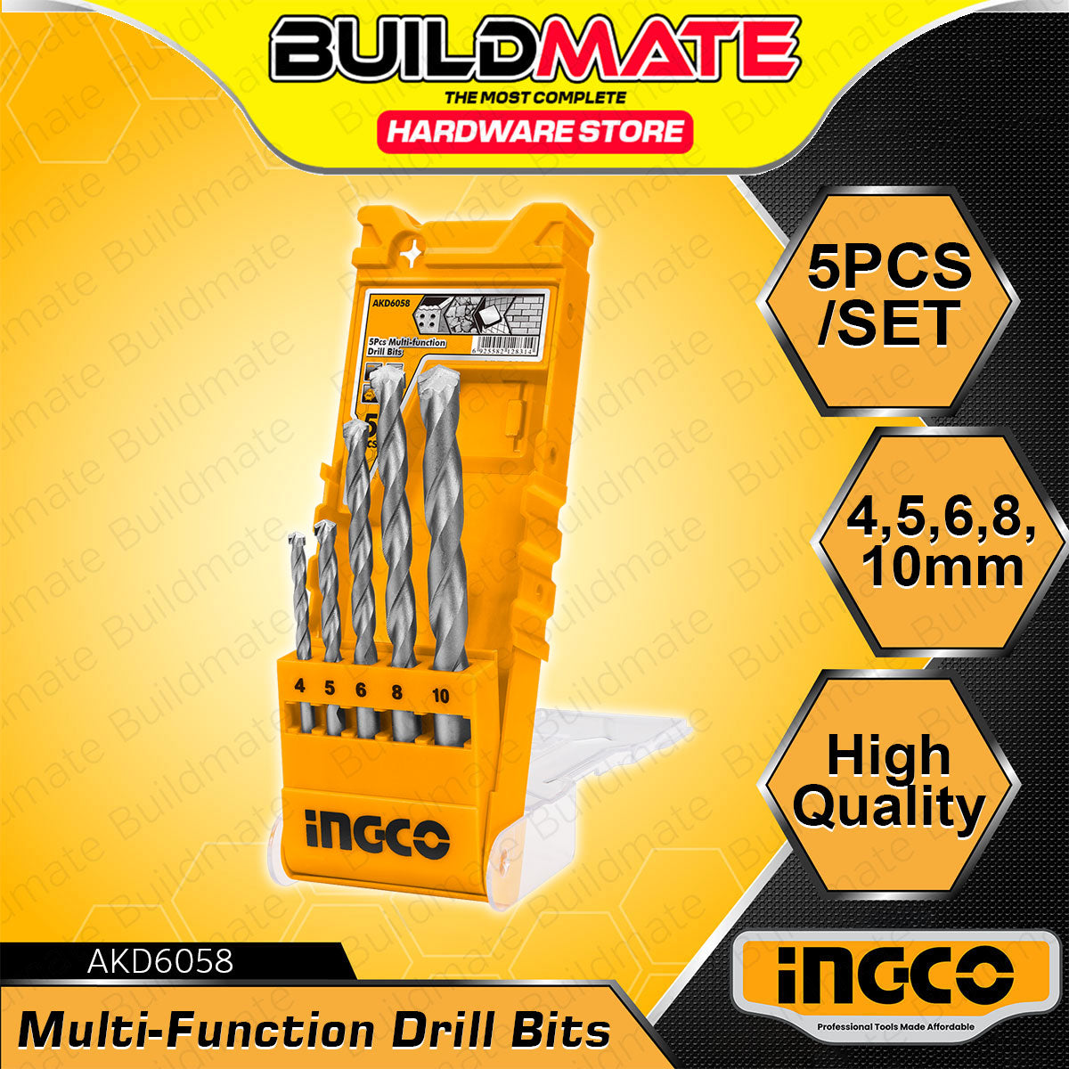 BUILDMATE Ingco 5PCS/SET Multi-Function Drill Bits 4mm -10mm General P ...