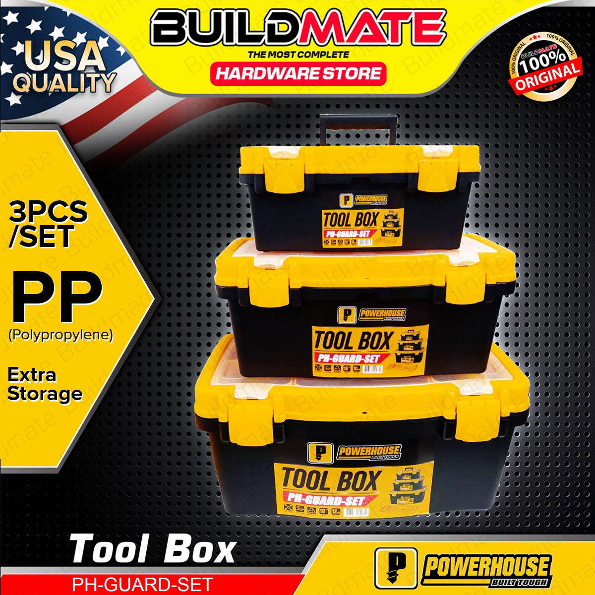 BUILDMATE Powerhouse 3pcs Tool Box Set With Extra Storage Plastic Buck ...