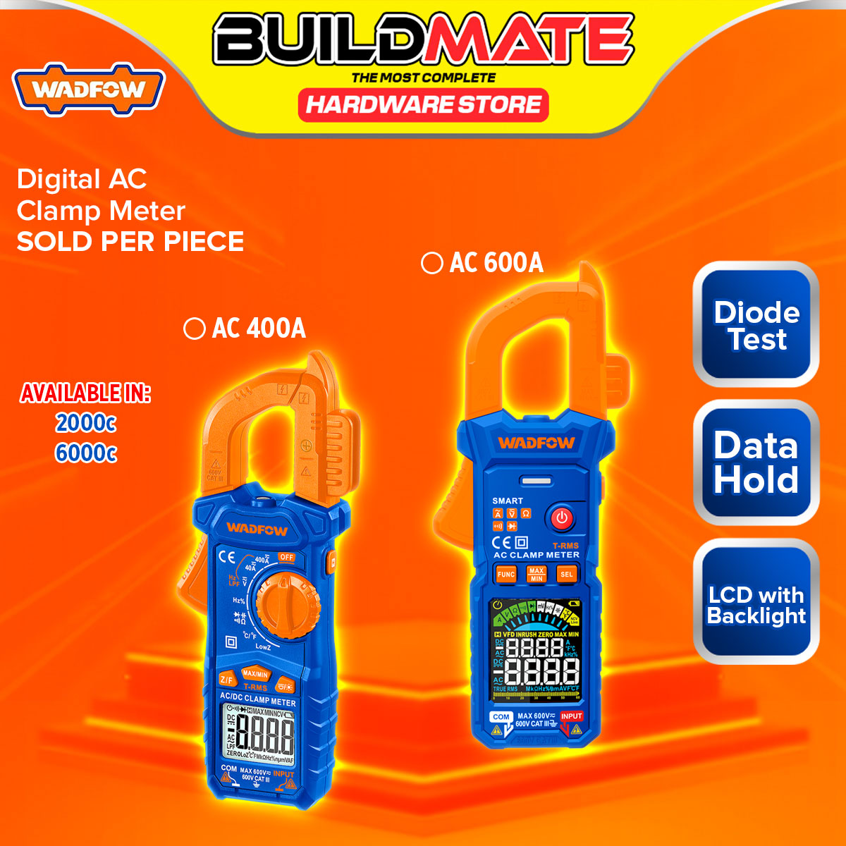 BUILDMATE Wadfow 600V 6000 Counts Digital AC Clamp Meter Multimeter Te ...
