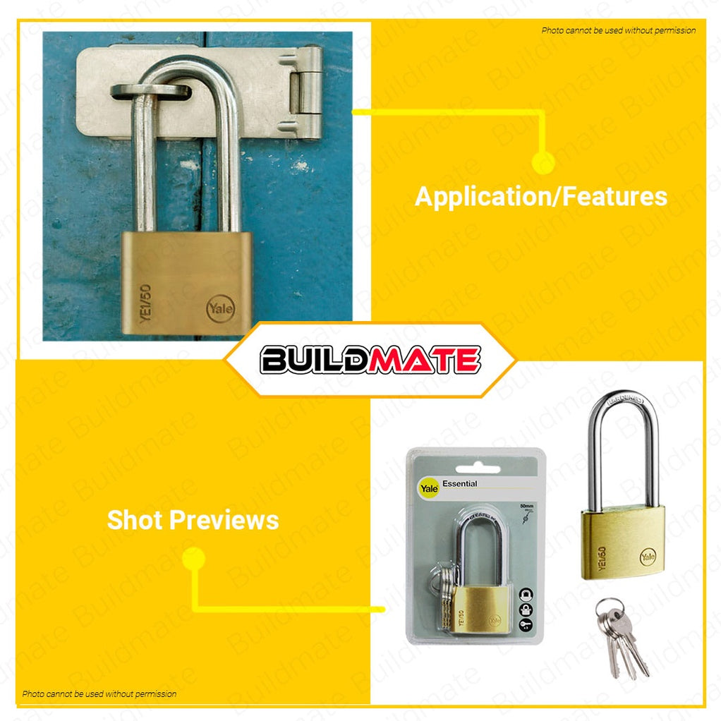 YALE Essential Series Hardened Long Shackle Brass Padlock Pad lock SOL ...