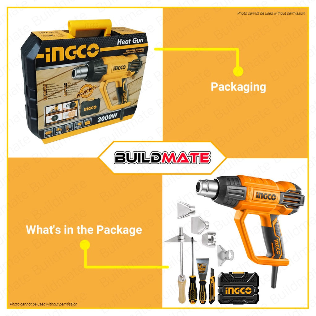 INGCO Hot Air Temperature Heat Gun WITH CASE and Accessories HG200028 ...
