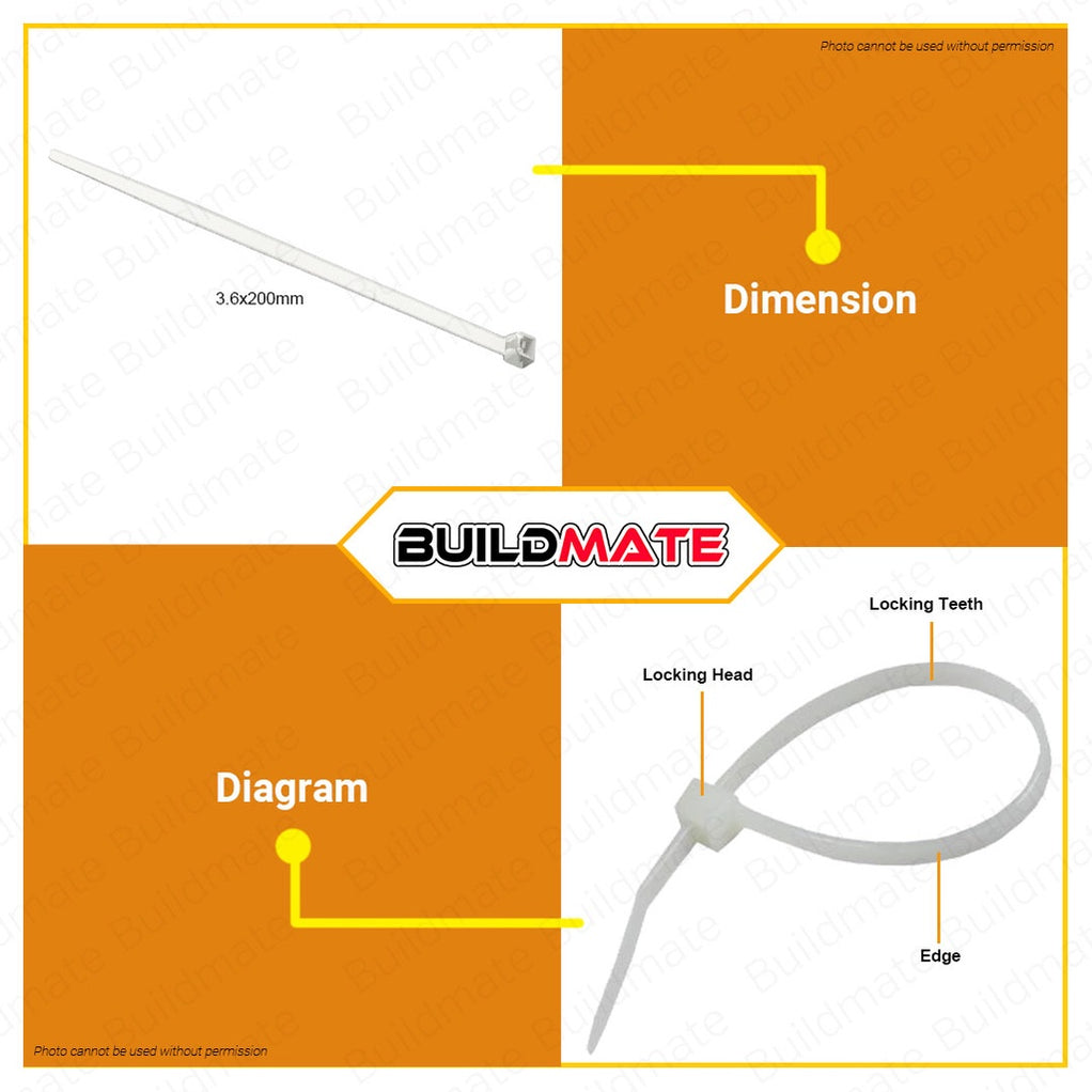 INGCO 8" Nylon Cable Tie White 200mm 100pcs/Set HCT2001 100% ORIGINAL ...