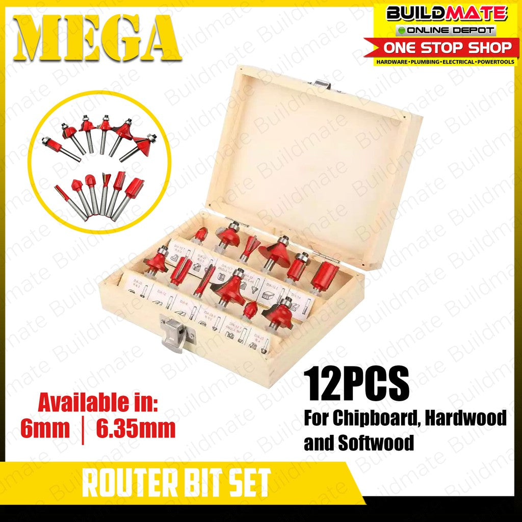 MEGA Router Bits Set 12PCS/SET •BUILDMATE• — Buildmate