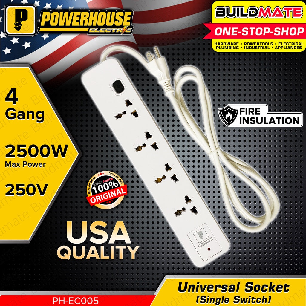POWERHOUSE USA Extension Cord Single Switch Universal Outlet Socket Su ...
