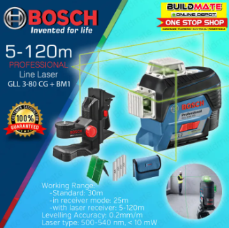 BOSCH Professional Line Laser Level GLL 3-80 CG + BM 1 W/ CASE 0601063 ...
