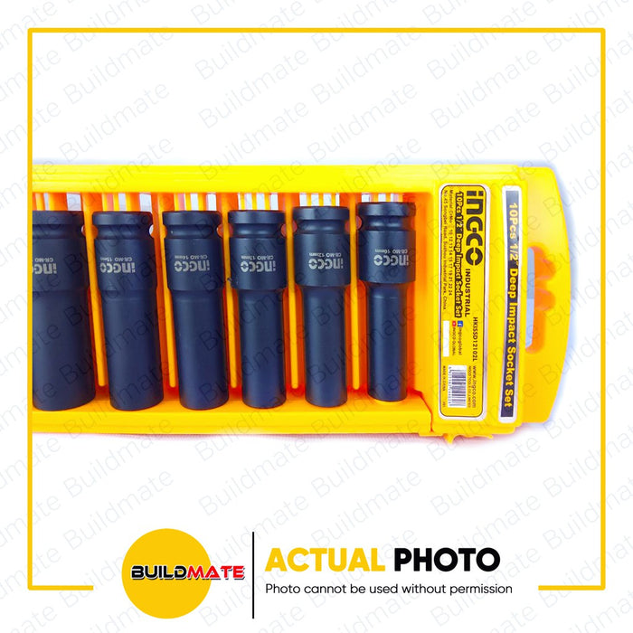 INGCO 1/2" Drive Deep Impact Socket 10PCS/SET HKISSD12102L •BUILDMATE ...
