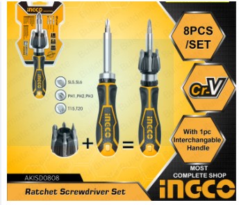 INGCO 8pcs Ratchet ScrewDriver SET AKISD0808 IHT — Buildmate