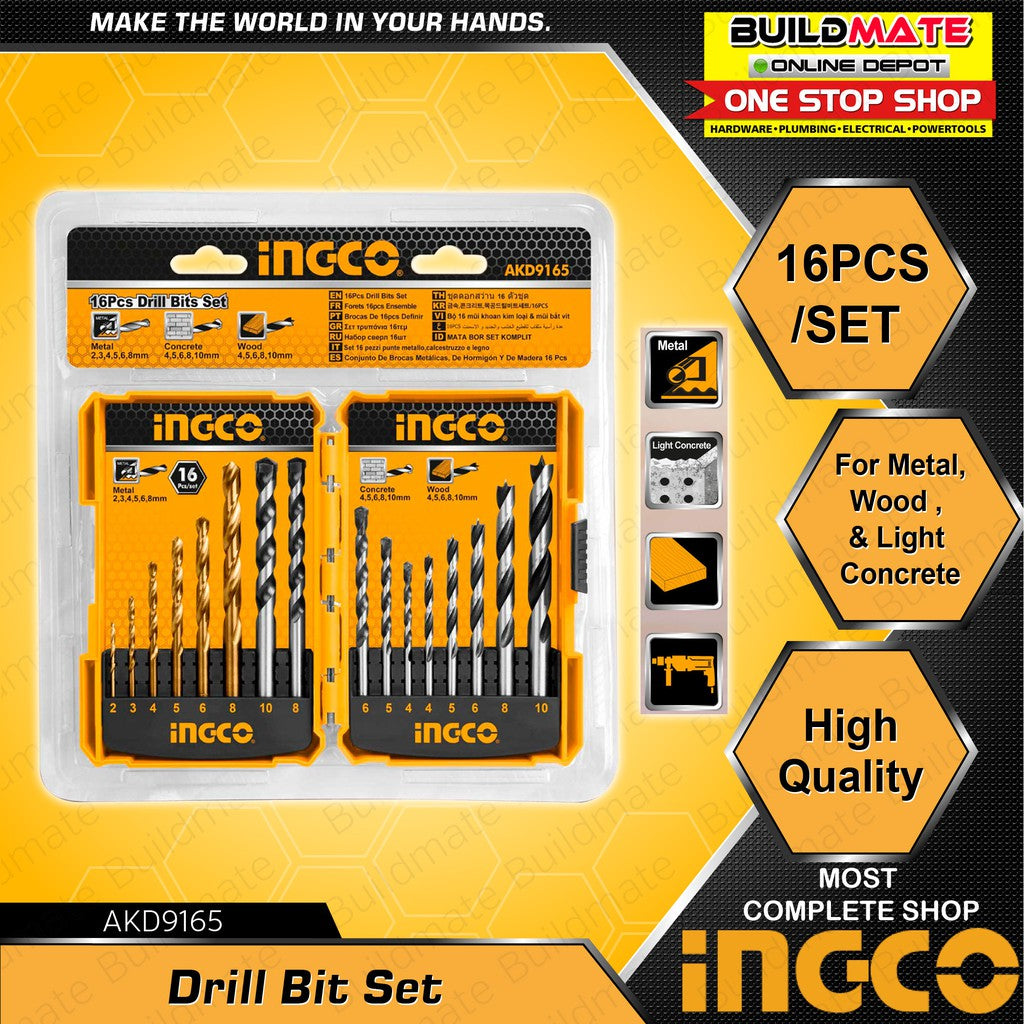 INGCO 16PCS Drill Bit Set for Metal , Wood & Concrete AKD9165 •BUILDMA ...