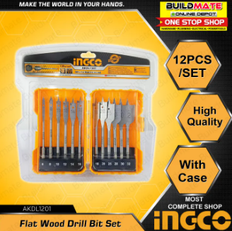 INGCO Flat Wood Drill Bits 12PCS /SET AKDL1201 •BUILDMATE• IHT — Buildmate