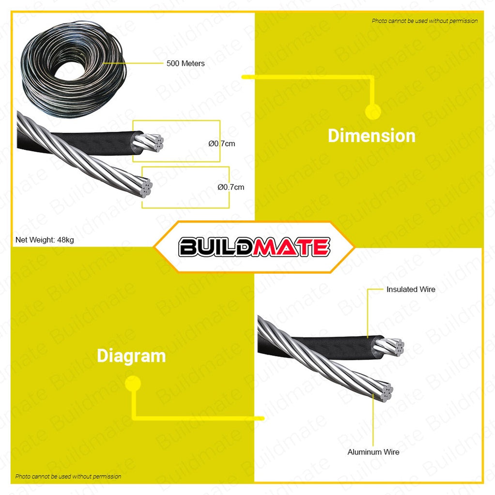 Aluminum Duplex Wire Service Drop Wire 6/7 x 500 Meter 100% ORIGINAL ...