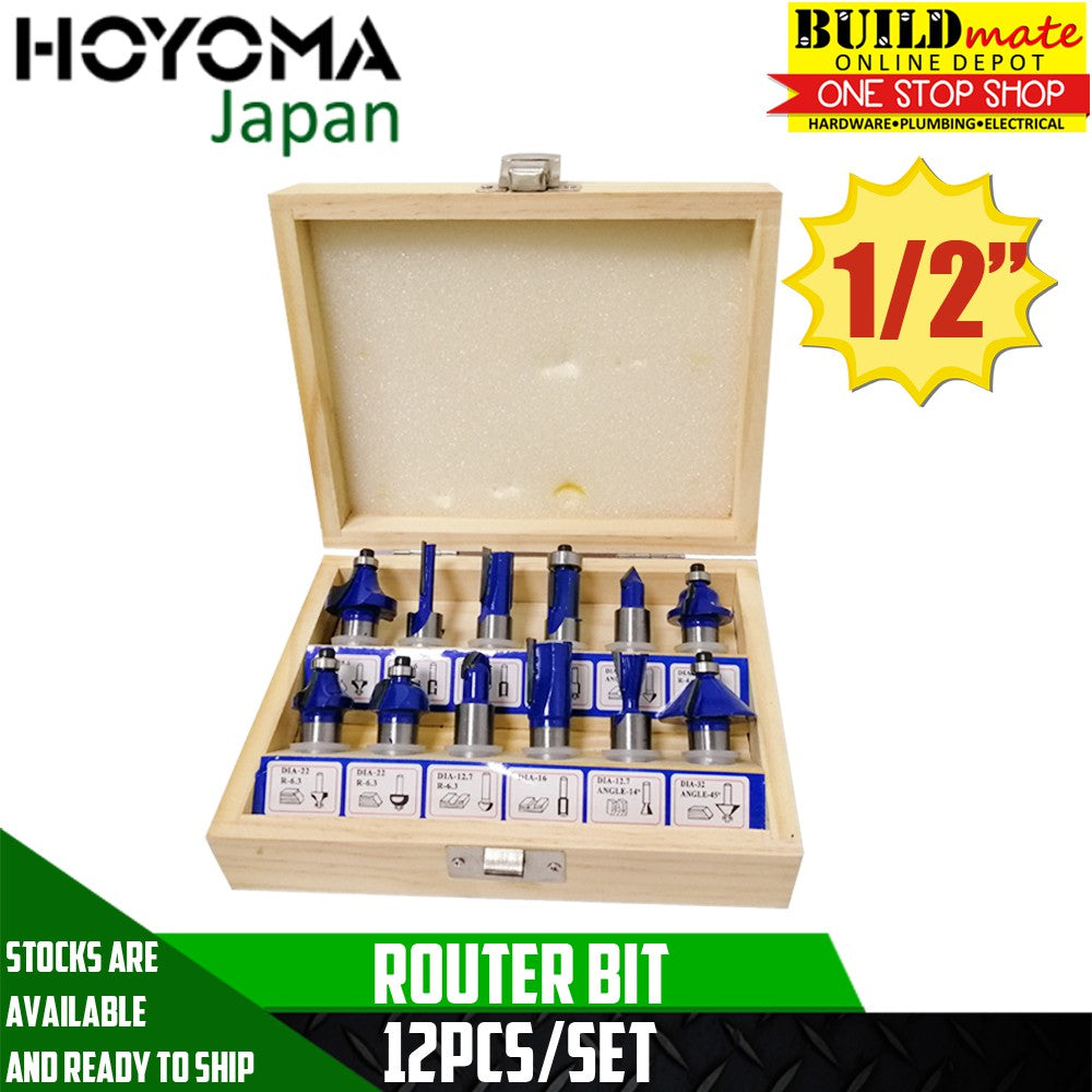 Hoyoma Japan 12 Pcs Router Bit Set 12mm 1/2" •BUILDMATE• — Buildmate