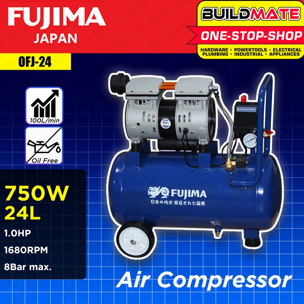 FUJIMA JAPAN 24L Air Compressor Oil Free Noise Less 1HP 750W OFJ-24 •B ...