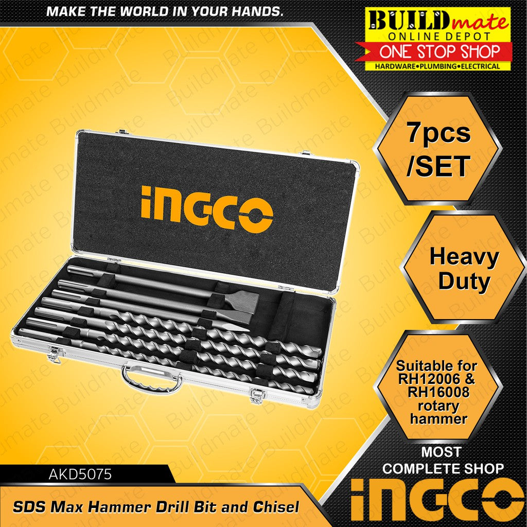INGCO SDS Max Hammer Drill Bit and Chisel 7PCS/SET AKD5075 +FREE PUTTY ...