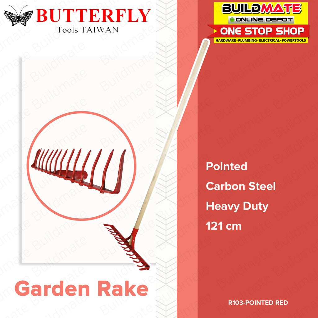 BUTTERFLY Garden Rake R103 (POINTED / RED) •BUILDMATE• — Buildmate