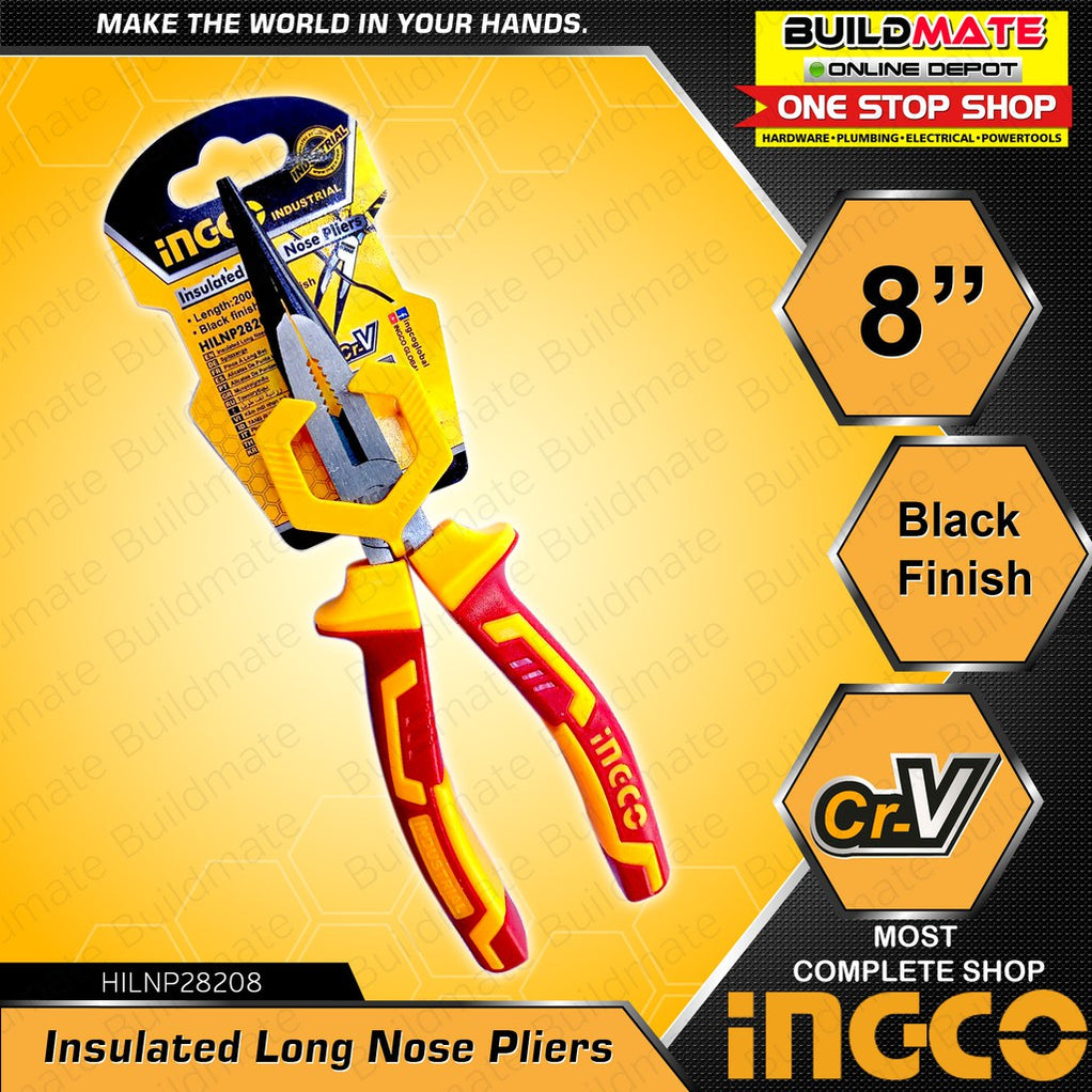 INGCO Insulated Long Nose Pliers 8" HILNP28208 •BUILDMATE• IHT — Buildmate