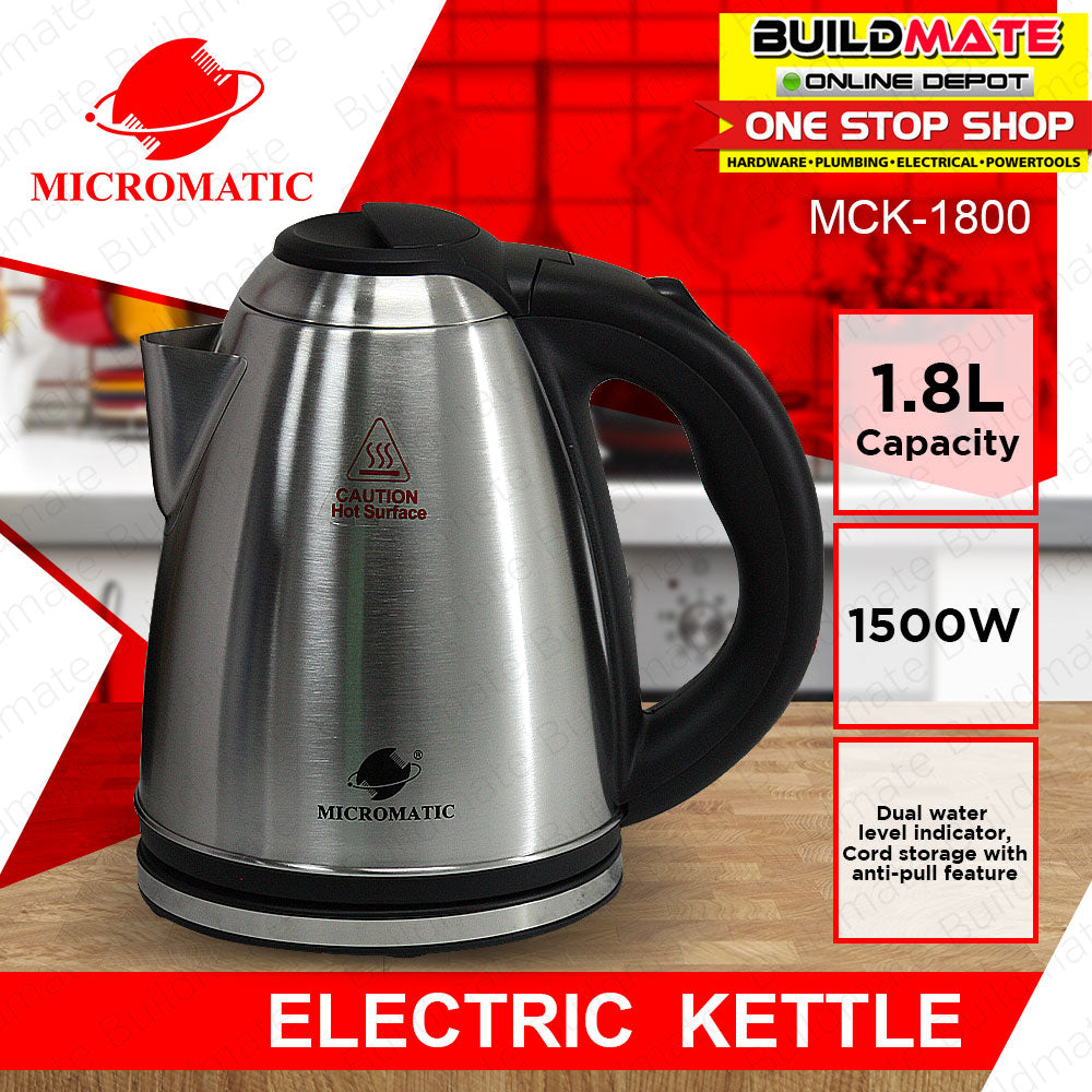 BUILDMATE Micromatic 1.8L Cordless Removable Electric Stainless Kettle ...