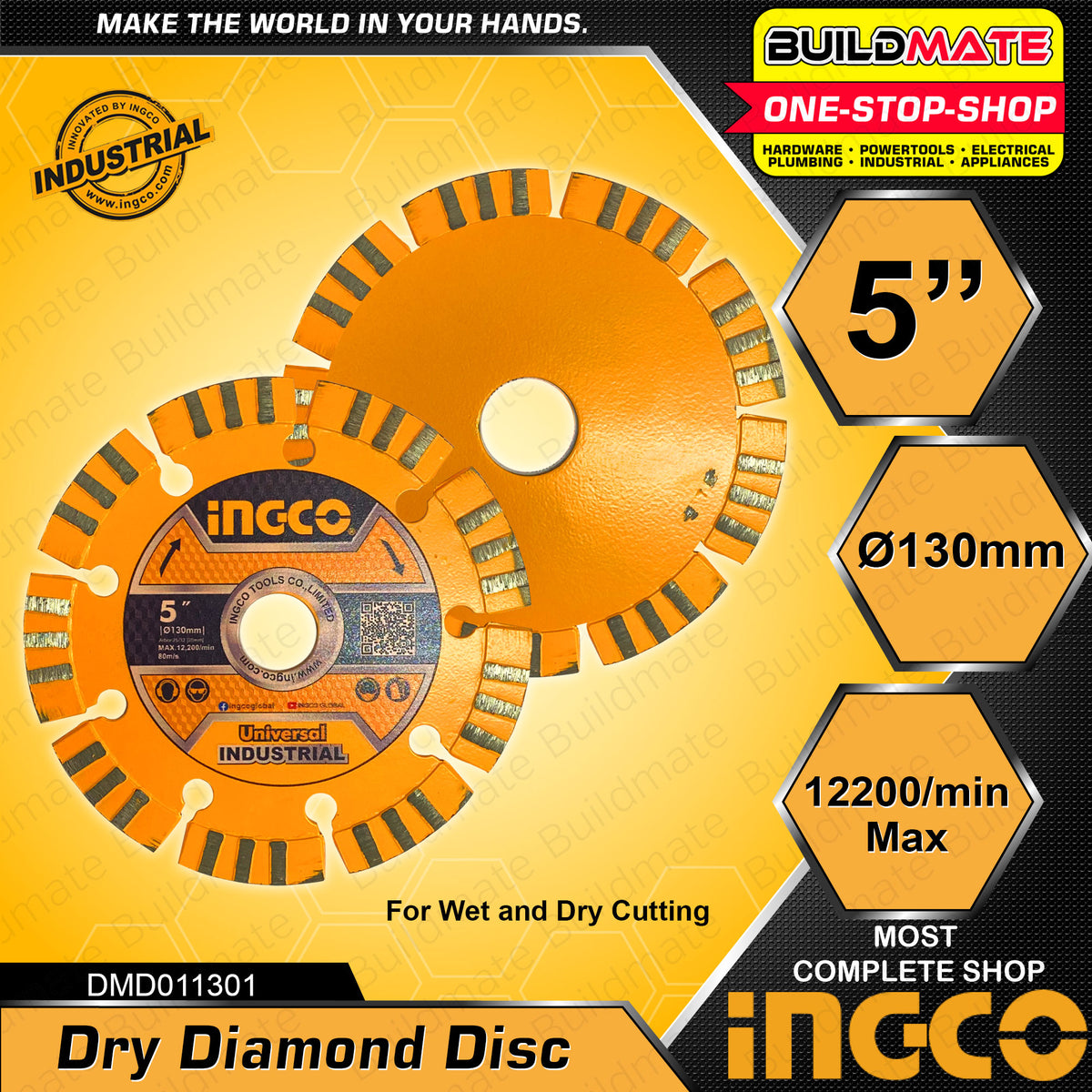 INGCO Dry Diamond Disc 5" DMD011301 SUITABLE FOR WLC30001 •BUILDMATE ...