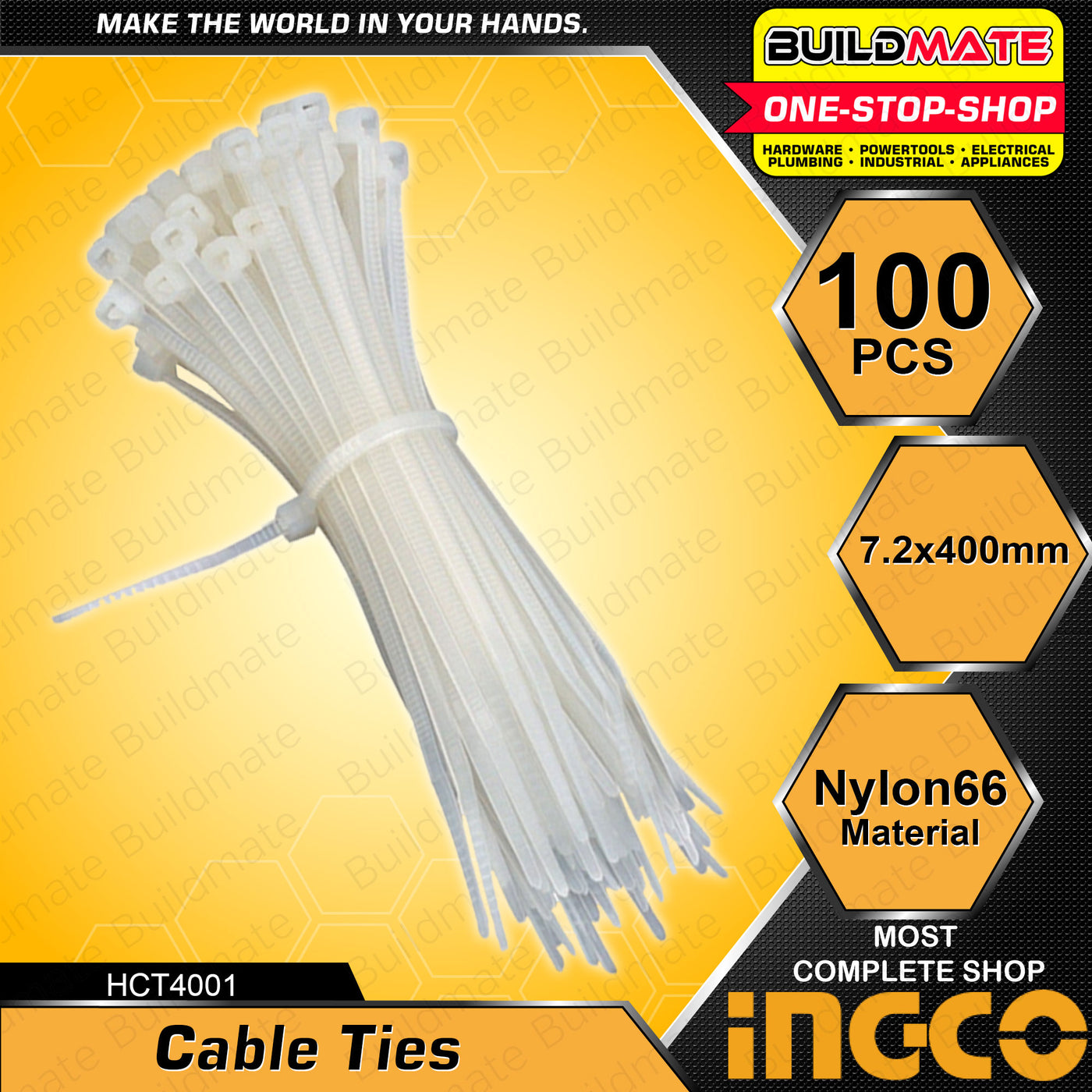 INGCO Nylon Cable Ties HCT4001 •BUILDMATE• HT2 — Buildmate