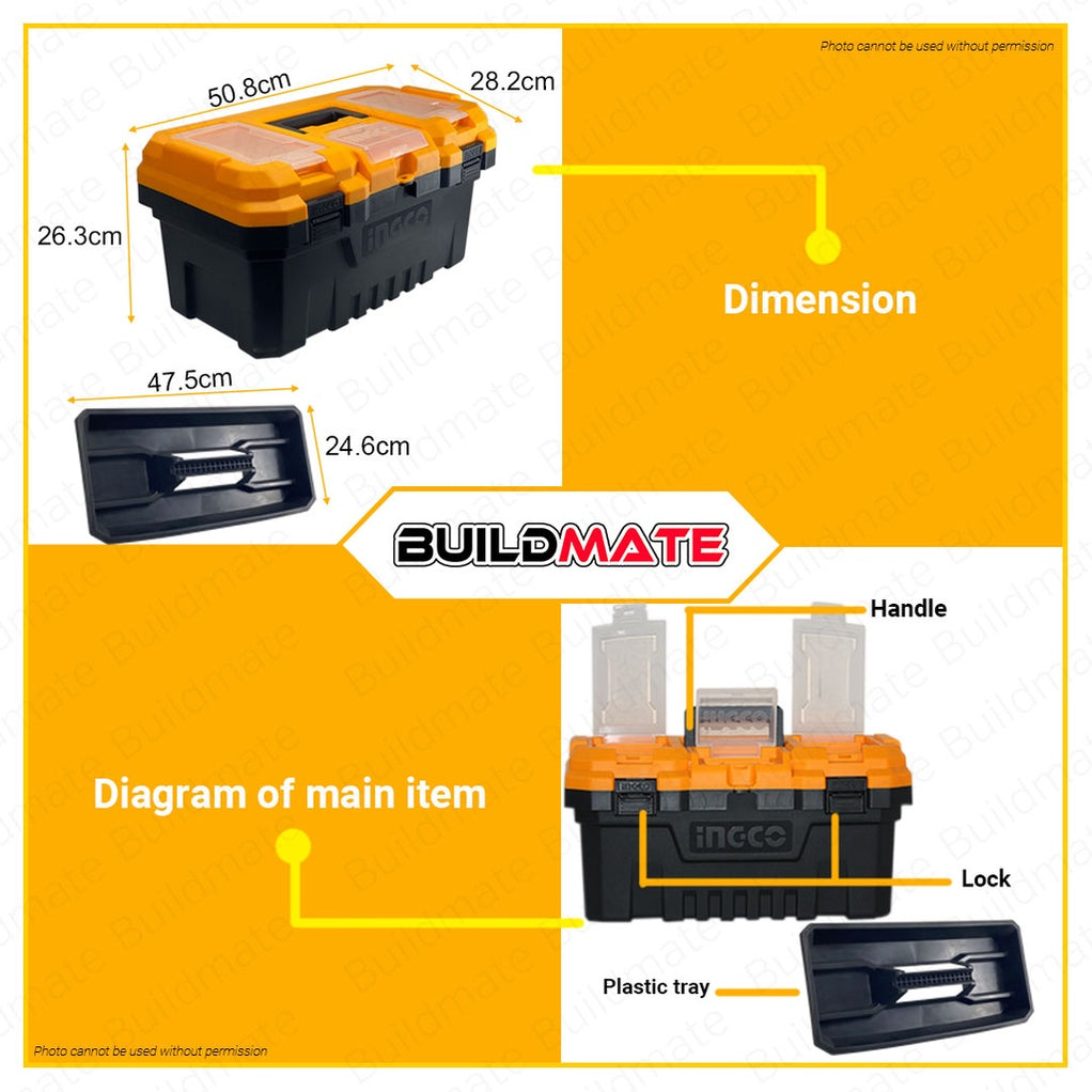 BUILDMATE Ingco Plastic Tool Box 20" Inch Storage Organizer Toolbox Pl ...
