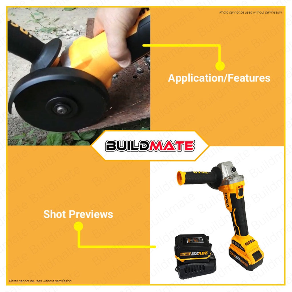 INGCO Lithium-Ion Cordless Angle Grinder w/ Battery Charger Included P ...