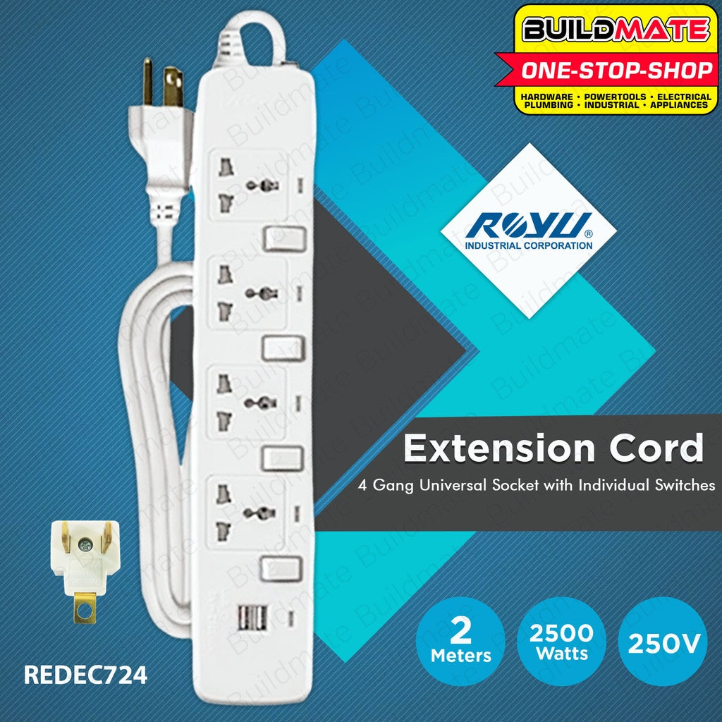 ROYU 4 Gang Universal Socket Outlet with Switches Extension Cord Wire ...