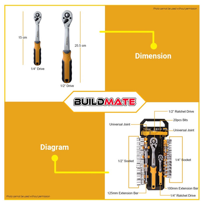 Hoteche 50PCS/SET Socket Set Rachet Driver Set Universal Joint HTC-202 ...