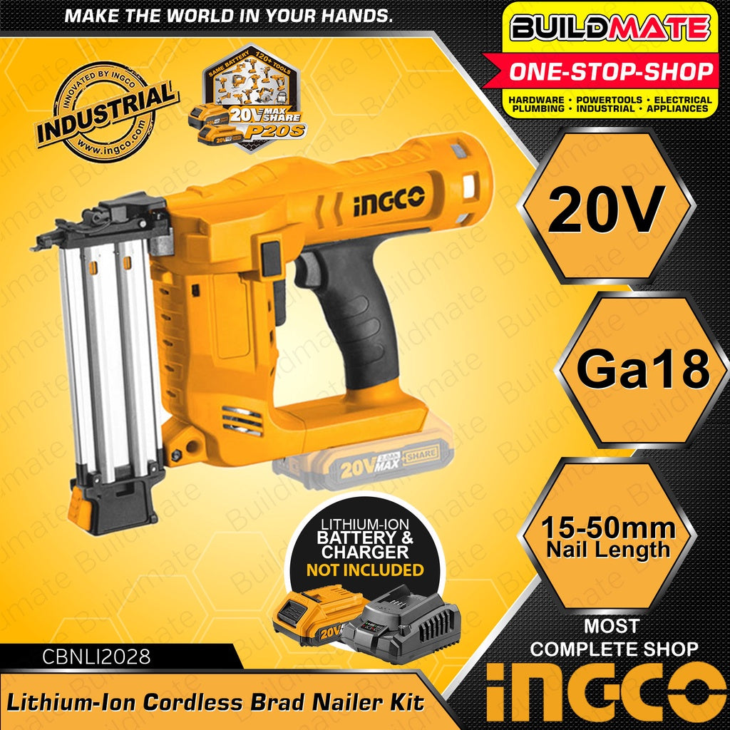 INGCO Lithium-Ion Cordless Brad Nailer Kit 20V Nail Guns CBNLI2002 | C ...